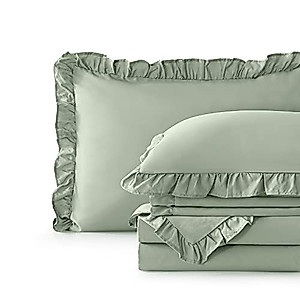 Chvonttow 5 Pieces Sage Green Duvet Cover King Ruffle Duvet Cover, Ultra Soft Farmhouse Shabby Chic Bedding Duvet Cover Set with Zipper Closure, 1 Duvet Cover + 4 Pillowcases (Sage Green, King)