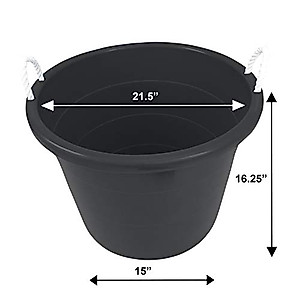 Homz Durable Plastic 17 Gallon Stackable Round Utility Storage Container Bucket Tub with Strong Nylon Rope Handle, Black (4 Pack)