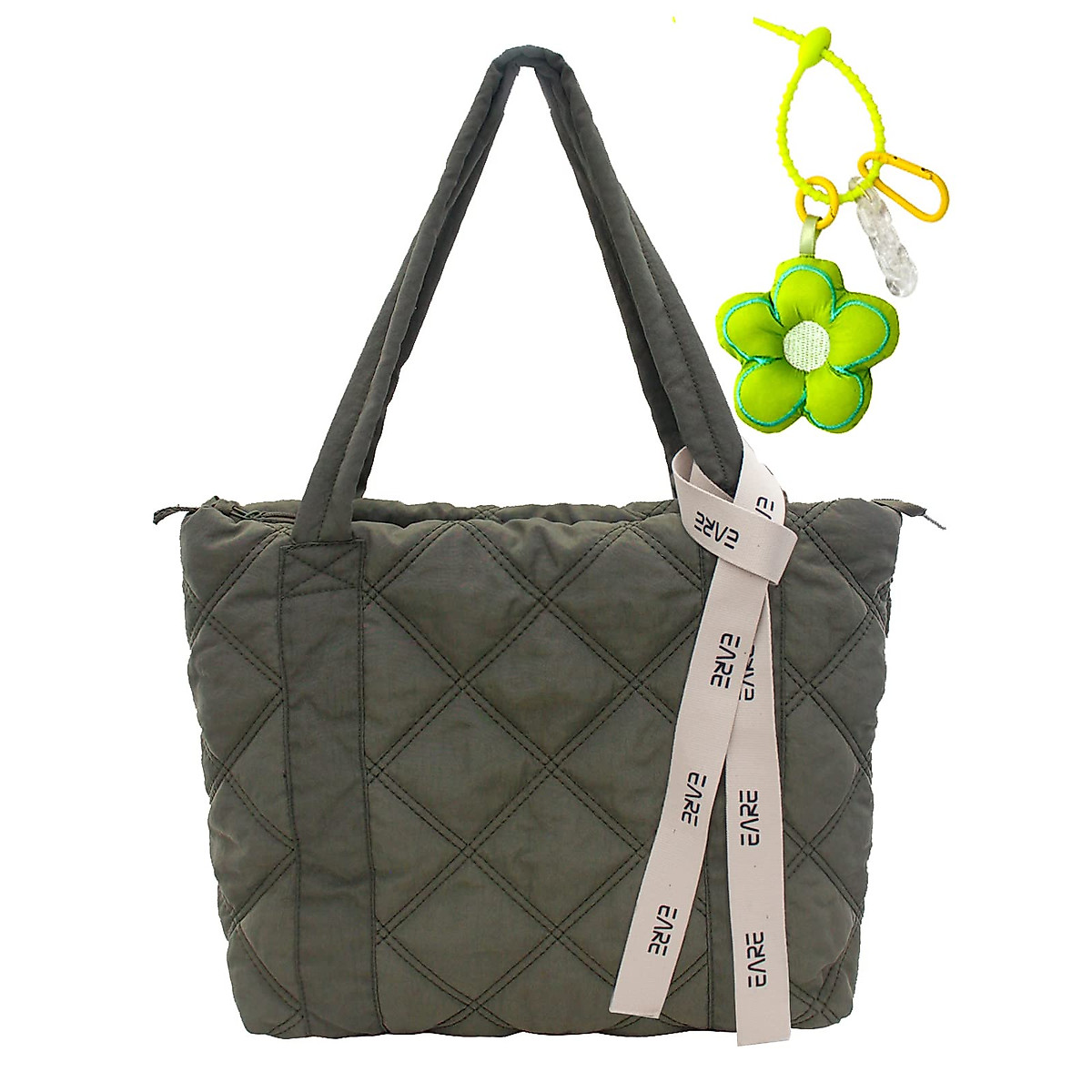 iSamzan Puffer Quilted Tote Bag for Women Puffy Padded Purse with Zipper Work Nylon Soft Purse-Green
