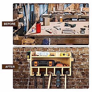 Stonehomy Power Tool Organizer Wood, Cordless Tool Organizer Drill Storage Rack Wall Mount, Drill Charging Station Power Tool Holder for Garage, Workshop, Home