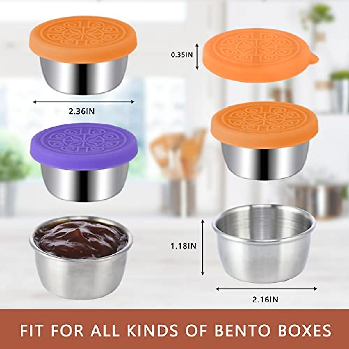 Bento box Sauce Container with Lid, 304 Stainless Steel Salad Dressing Container, Dressing Containers to Go for Condiments With Lid,Bento Boxes Salad Dipping Sauce Cup, Multicolor 6pcs 1.7oz Dip Cups