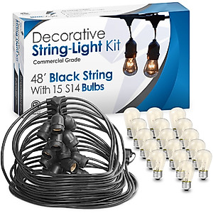 RZSAIDA Light Outdoor String Lights 48 ft Thick Bulb with Hanging Sockets Weatherproof Commercial Grade Bistro Backyard Market Patio Cafe Porch Garden Deck Gazebo Pergola Balcony Exterior Strand