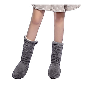 FRALOSHA Women's Slipper Sock Coral velvet indoor Spring-autumn Super Soft Warm Cozy Fuzzy lined booties slippers (27cm) Grey