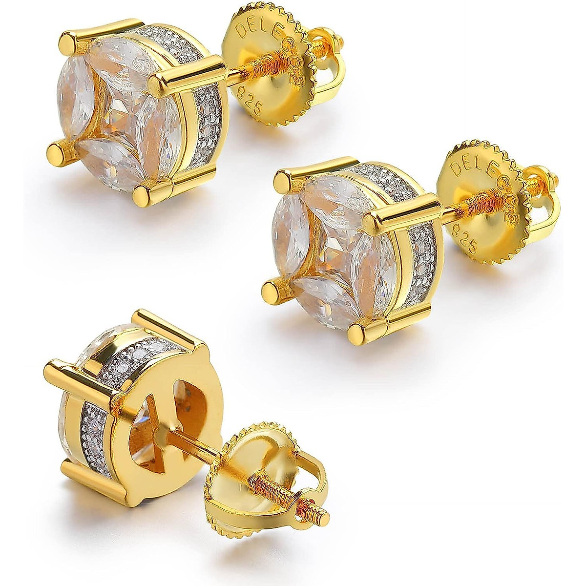 DELECOE 2 Pairs Gold Screw Earring Backs,14K Gold Plated Sterling Silver Screw on Earring Backs Replacements for Diamond Earring Studs, Hypoallergenic Secure ScrewBacks for Threaded Post .032"