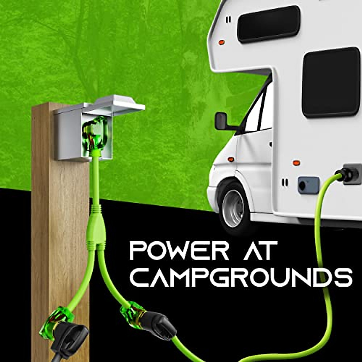 GearIT 50 Amp Y Splitter Adapter Cord for RV and EV, 4-Prong 250-Volt, NEMA 14-50P to x2 NEMA 14-50R, 6/3, 8/1 STW AWG Gauge for Outdoor Power Cord - Auto/RV/EV/Tesla Model 3/S/X/Y - 3.2 Feet