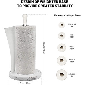 Kitchen Paper Towel Holder Countertop: Paper Towel Holder - Marble Modern Design, Double Fastening Paper Towel Dispenser with Weighted Anti-Skid Base and Elegant Handle