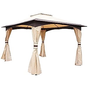 AFLHYJK 10' X12' Patio Gazebo Canopy with 2-Tier Soft Top Roof and Steel Frame,Outdoor Gazebo with Mesh Netting Sidewalls