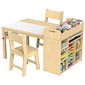 GDLF Kids Art Table and Chairs Set Craft Table with Large Storage Desk and Portable Art Supply Organizer for Children Ages 8-12, 47" L x 30" W