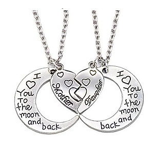 SJIAO Mother Daughter Necklace Set, Mom I Love You to the Moon and Back Mom and Daughter Necklaces Jewelry Pendant Necklace (Silver)