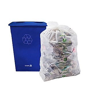 Restaurantware LID ONLY: RW Clean 1 Recycling Can Lid Fits 23 Gallon Trash Can - Two Bottle/Can Openings Blue Plastic Lid For Waste Basket Heavy-Duty Trash Can Sold Separately