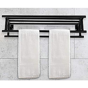 Mind Reader Alloy Collection, Wall-Mount Towel Rack with 2 Bars and Top Shelf, Drying Rack, Metal, Black