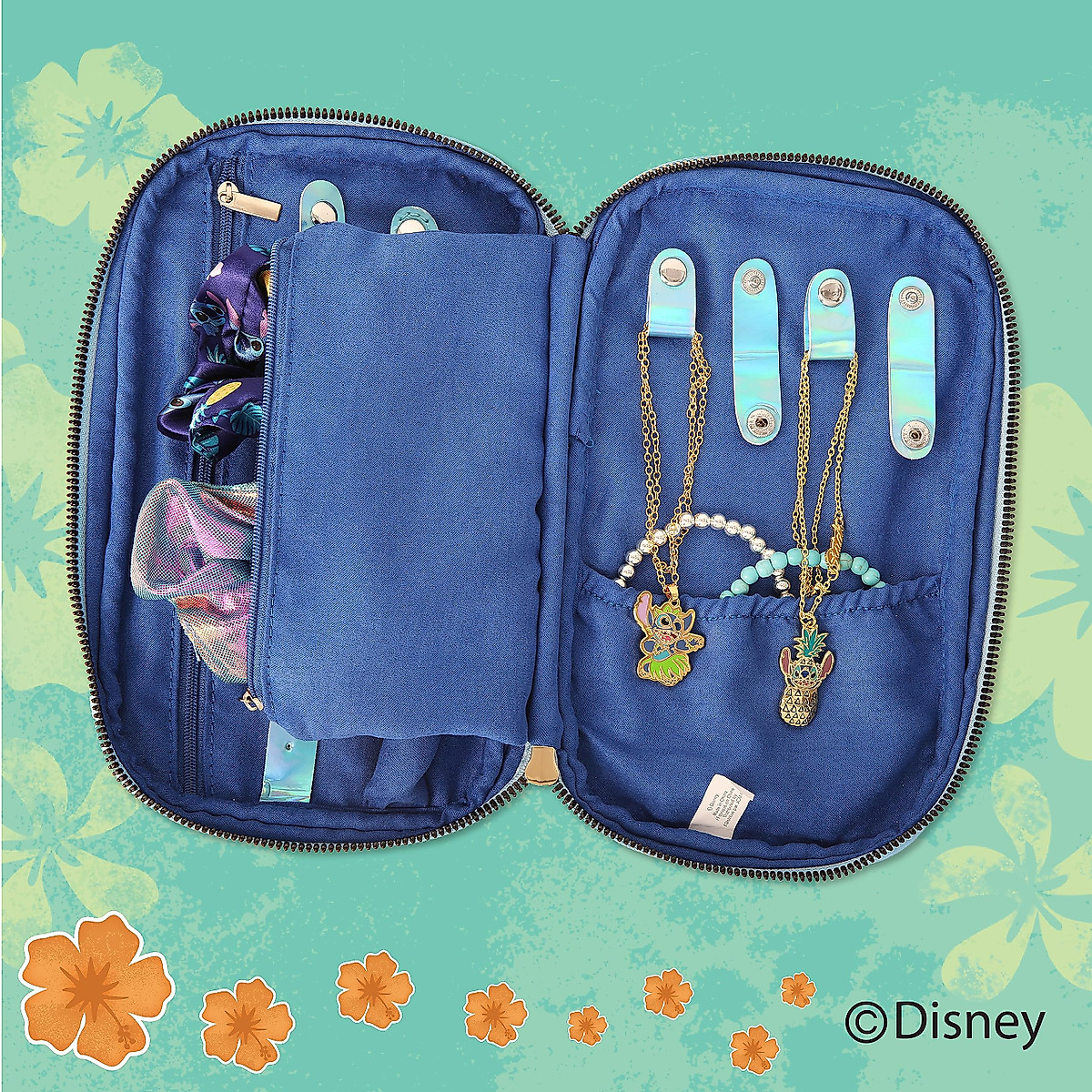 Disney Stitch Nylon Jewelry Holder Organizer with Zip Closure - Officially Licensed Jewelry Travel Organizer