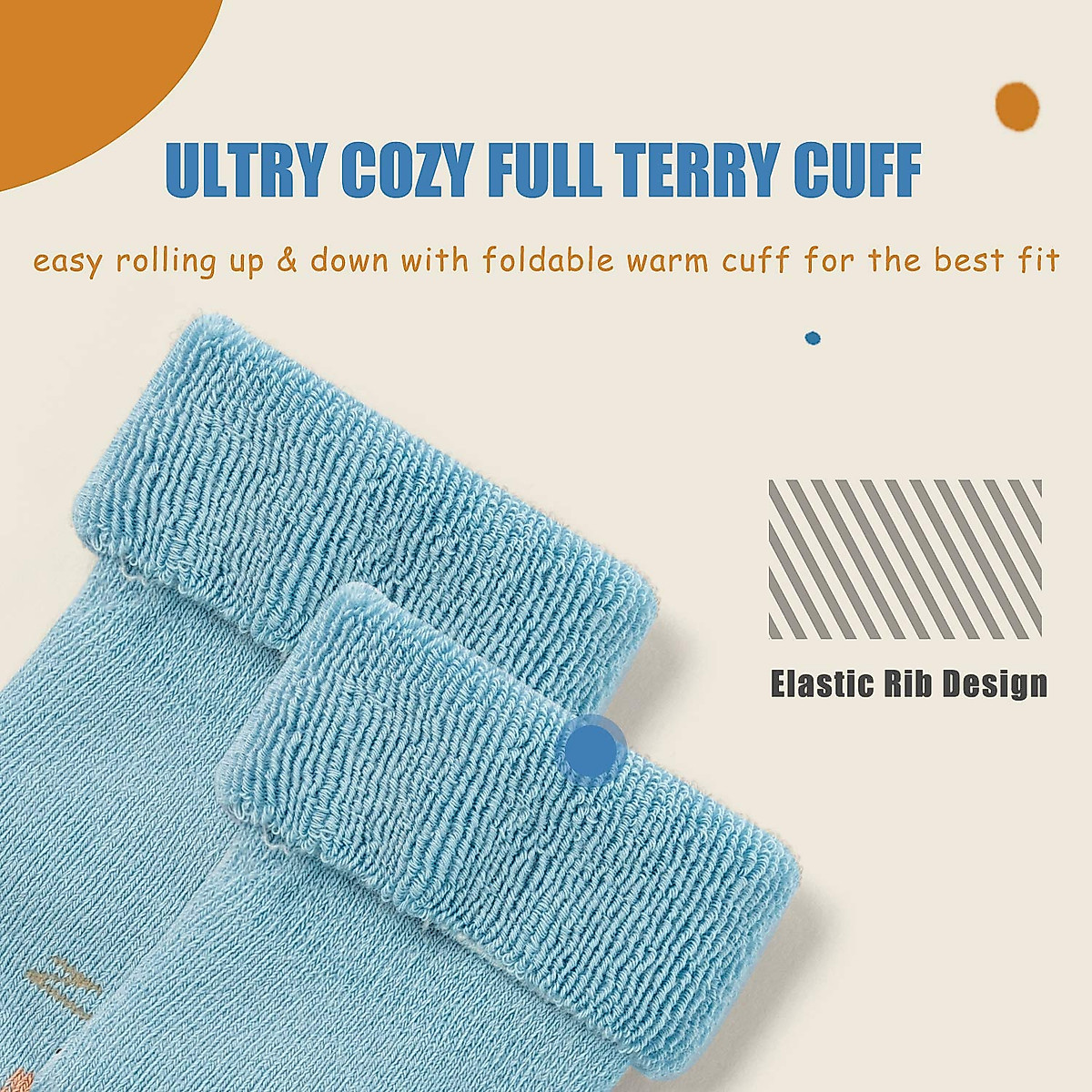 Baby Non Slip Winter Socks Baby Boys Warm Terry Socks with Grips for Baby Girls Non Skid Ankle Socks 6 Pairs 12-24 Months