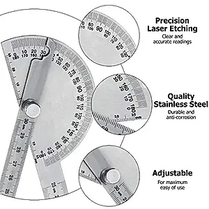 Outus Angle Protractor Angle Finder Ruler Two Arm Stainless Steel Protractor Woodworking Ruler Angle Measure Tool with 0-180 Degrees (30 cm/ 11.8 Inch)