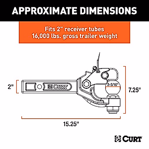 CURT 48006 Pintle Hitch with 2-5/16-Inch Trailer Ball, Fits 2-Inch Receiver, 16,000 lbs, 15-1/4-Inch Length