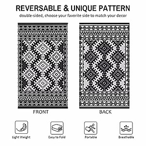 Outdoor Rugs for Patio Clearance - 5'x8' Waterproof Reversible Indoor Outdoor Rug Carpet, Portable Plastic Straw Rug for RV Camping, Picnic, Beach, Porch, Deck(Rug003#,Gray)