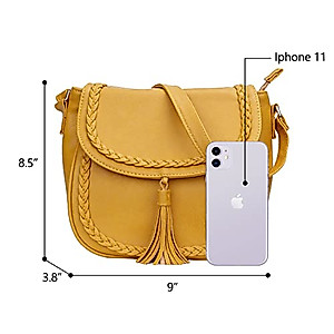 KKXIU Casual Flap Saddle Crossbody Bags for Women Purses and Handbags with Tassel (Z-Mustard)