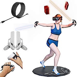 Skywin VR Bundle for Quest 2 - Controller Grips, Game Gun Stock, Link Cable, and Large 35" Directional VR Comfort Mat