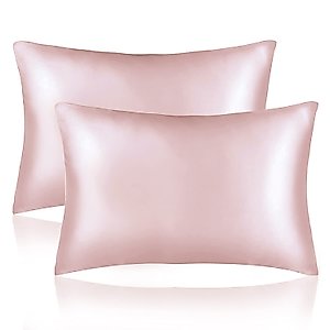 Sutuo Home Silk Pillowcase 2 Pack 100% Mulberry Silk Pillow Cases for Hair and Skin Grade 6A Both Sides 19 Momme Natural Real Silk Zipper Gift Pillow Cover for Girl's Sleep Standard 20"x26" Pale Pink