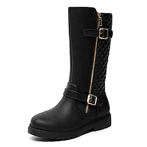 Athlefit Girls Riding Boots Fashion Buckle Side Zipper Knee High Boots for Toddler/Little Kid/Big Kid Black Size 2