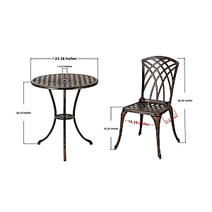 ZOTORUN Bistro Set 3 Piece Cast Aluminum Patio Furniture Sets 2 Chairs and 1 Round Table with Umbrella Hole for Outdoor, Patio Balcony, Bronze