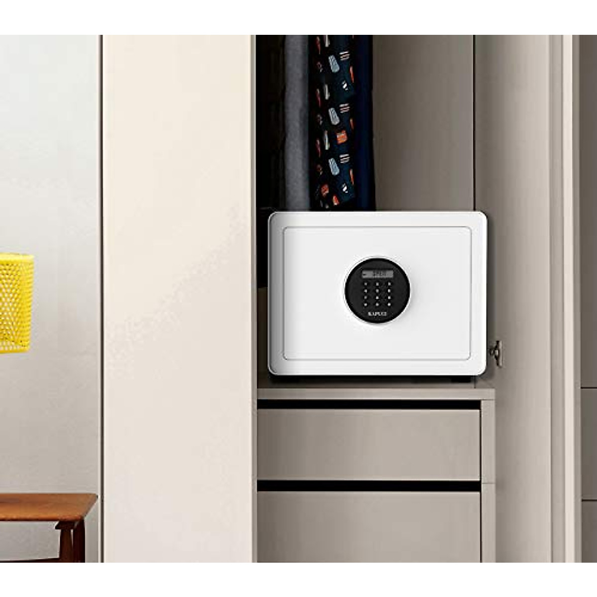 KAPUCI Modern Minimalism Design Auto-Open Safe, 0.78 CubicFeet Digital Safe Box with Full Felt Lining, High Capacity for 4 Pistols, Safety Steel Household Wardrobe,Bedroom for Home,Office,Hotel, Handgun, Jewelry