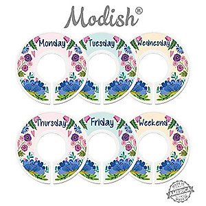 Modish Labels, Weekly Clothes Organizer, Days of The Week Closet Organizer System, Daily Closet Organizer, Closet Dividers, School Clothes Dividers (Boho Flowers)