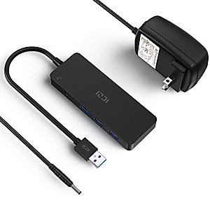 7 Port USB 3.0 Hub, ICZI USB Hub Powered USB Splitter USB 3.0 Hub with Power Adapter for Mac Windows and Other Laptops - Black
