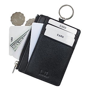 Boshiho Saffiano Leather Credit Card Holder Coin Change Purse with Key Ring Keychain - unisex