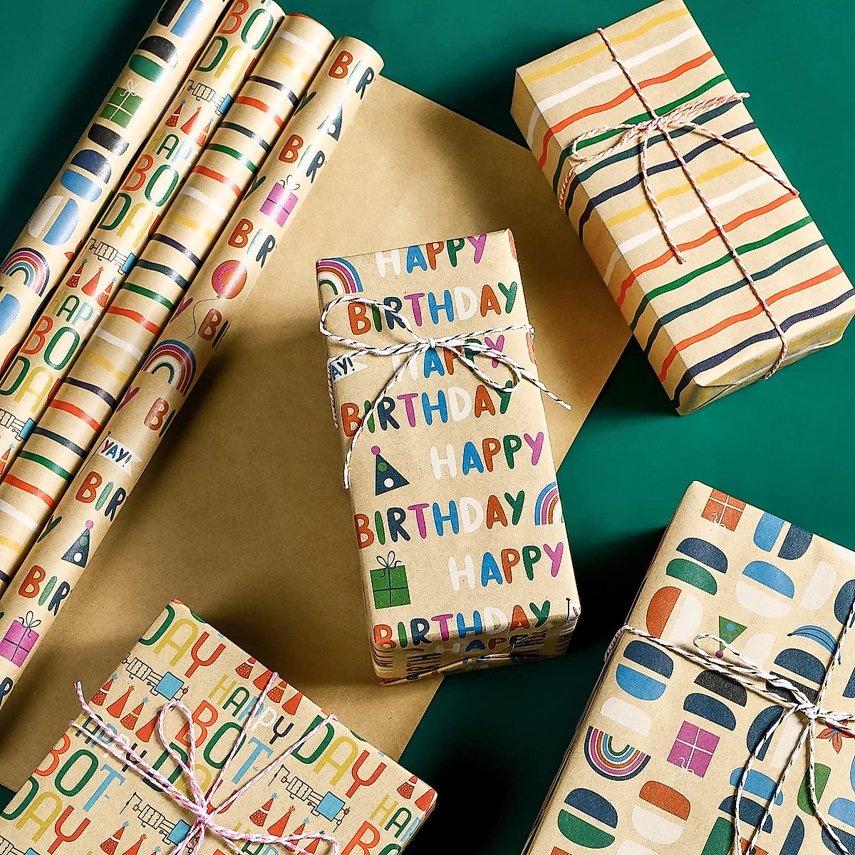 RUSPEPA Wrapping Paper Sheets Birthday Design - 17.5 x 30 inches Each Sheet, Total of 6 Sheets Packed in 1 roll