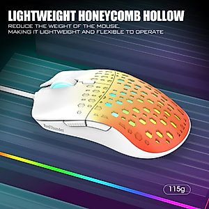 RedThunder M6 Gaming Mouse, RGB Backlight and Adjustable DPI, 6 Buttons, 69(±5)g Ultra Lightweight Honeycomb Shell Ergonomic Mice with High Precision Sensor for Laptop/PC/Mac/Windows, Gradient Orange