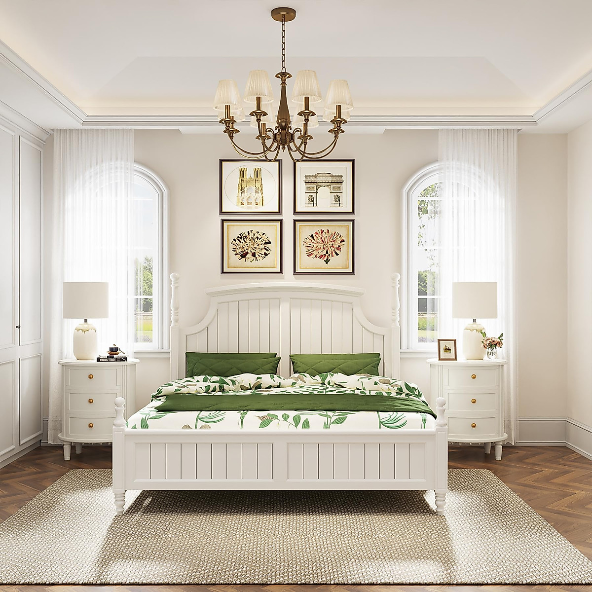 Tribesigns Nightstand with 3 Drawers, Oval Bed Side Table for Bedroom, Fully Assembled, Modern Night Stand with Storage, Wooden Side End Table with Solid Wood Legs for Living Room, Beige White