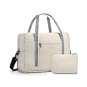 For Spirit Airlines Personal Item Bag 18x14x8 BAGSMART Foldable Travel Duffel Bag Tote Weekend Overnight Bag Carry on Luggage for Women and Men(Beige)