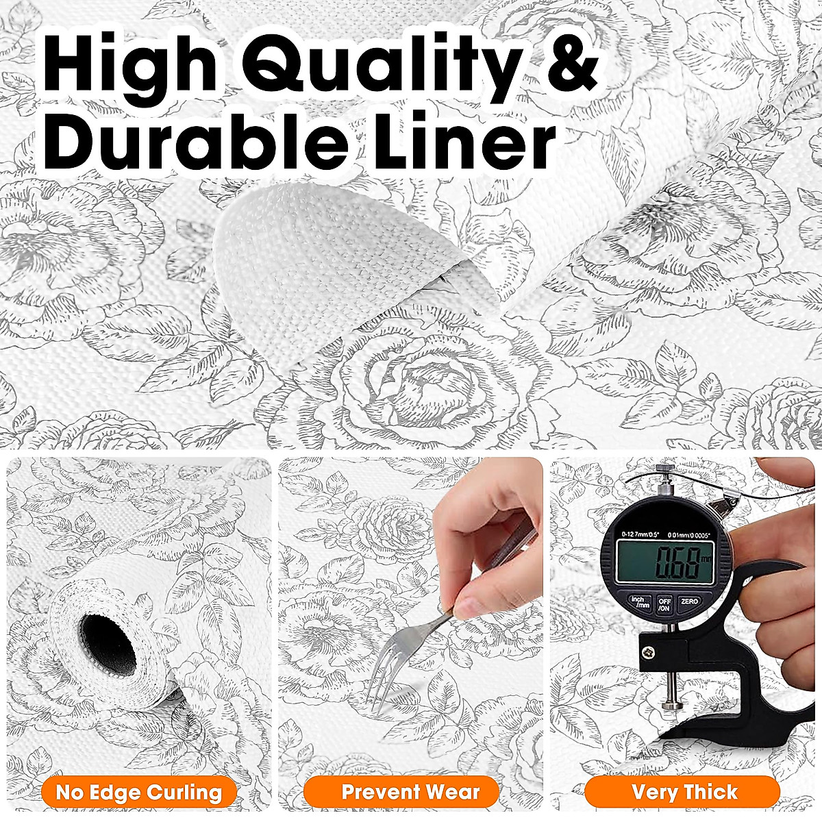 Gopas Drawer and Shelf Liner for Kitchen Cabinets Non-Adhesive, Non-Slip Cabinet Liner Shelf Paper Strong Grip Waterproof Easy to Clean for Kitchen Shelves Cupboard, Flower,12IN X 10FT