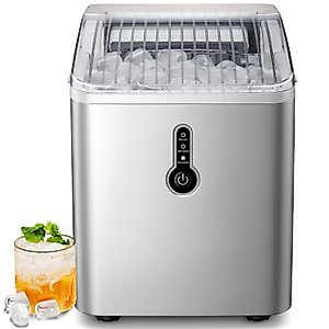 ZAFRO Ice Maker Countertop, Portable Ice Maker with Self-Cleaning, 26Lbs/24Hrs, 9 Cubes Ready in 8 Mins, One-Click Operation, Compact Ice Maker with Ice Scoop/Basket for Home/Kitchen/Office, Silver