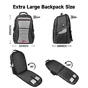 Extra Large Backpack, Travel Backpack, Laptop Backpack for Men Women, Big Backpack, 50L Water Resistant Flight Approved Business Work Computer Heavy Duty Bag with USB Port, Fits 17 Inch Laptops, Grey