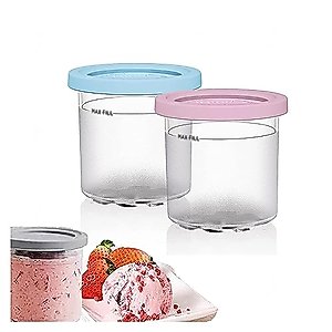 2/4/6PCS Creami Pints and Lids , for Ninja Creami Deluxe Containers ,16 OZ Ice Cream Pints With Lids Dishwasher Safe,Leak Proof Compatible NC301 NC300 NC299AMZ Series Ice Cream Maker ,Pink+Blue-4PCS