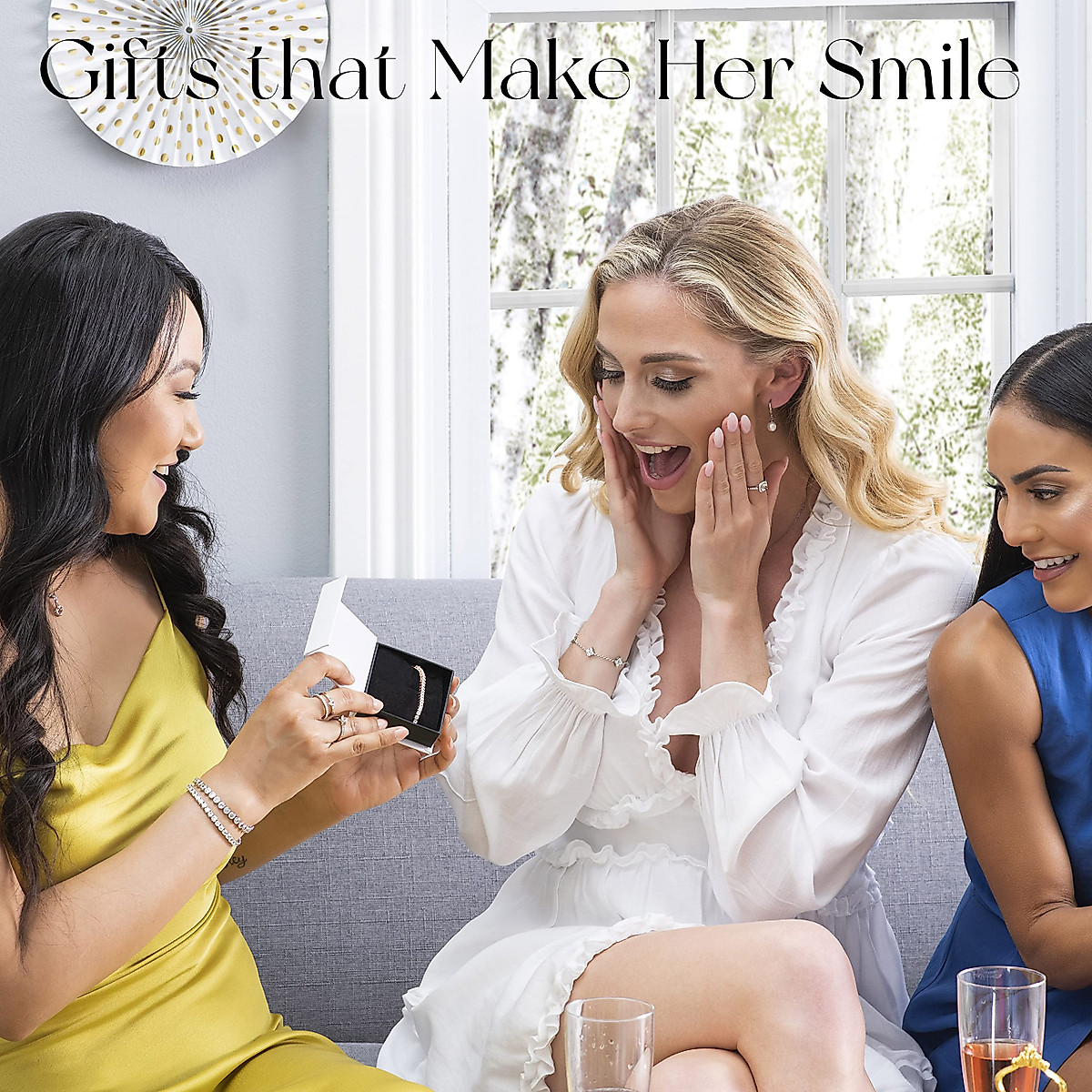 Cate & Chloe Leila 18k Tennis Bracelet, Women's 18k Yellow Gold Plated Tennis Bracelet w/Cubic Zirconia Square Crystals, 7.5" Sparkling Stone Bracelet for Women, CZ Wrist Bracelets