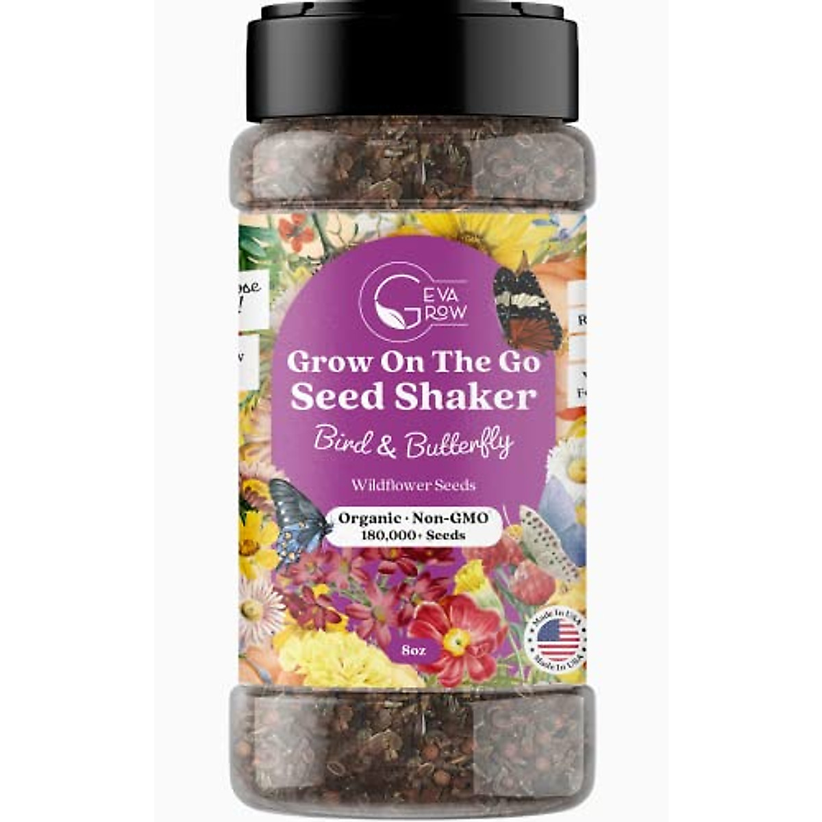 Bulk Wildflower Seed Shaker - Bird & Butterfly Garden Seed Mix | Bulk 180,000+ Seeds of Annual & Perennia l Hummingbird, Flower Seeds for Planting | No Messy Bags or Packets | 8 Ounce