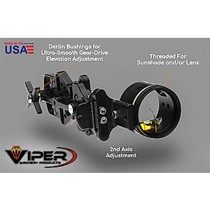 VIPER Archery Sidewinder Compound Bow Sight - Made in USA - Machined Aluminum, Bright Fiber-Optic Single Pin, Toolless Quickset Gear-Drive Elevation Adjustment, 0.015 Pin