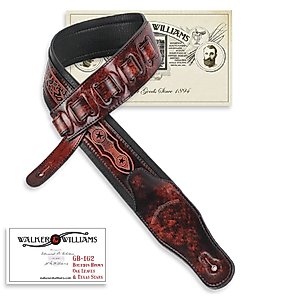 Walker & Williams GB-162 Bourbon Brown Padded Guitar Strap with Oak Leaves & Texas Star