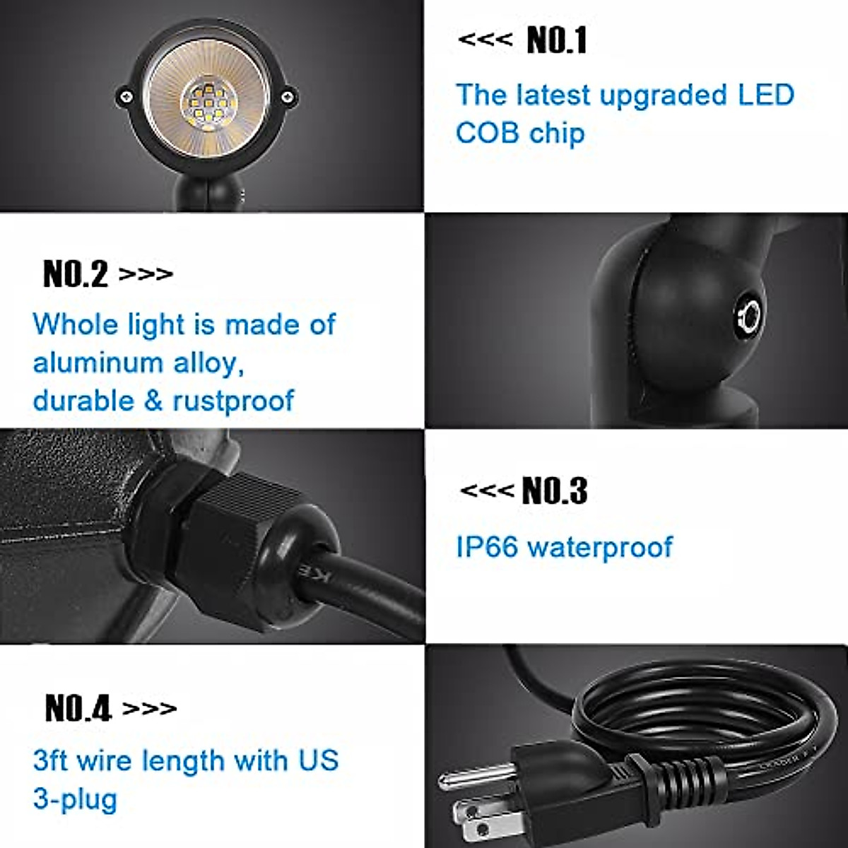 Spotlight Outdoor 6W 2700K-6500K LED Spot Lights Outdoor Indoor for House Flag Yard Tree Garden Décor, Led Landscape Lights Plug in Outdoor Lights 5.9ft Cord with US 3-Plug IP66 Waterproof 1 Pack