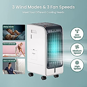 COSTWAY Evaporative Air Cooler, Portable 3-in-1 Air Cooler with Remote Control, 60° Oscillation, 2 Ice Crystal Boxes, 8-Hour Timer, Ultra Quiet Bladeless Evaporative Cooler for Bedroom Home Office