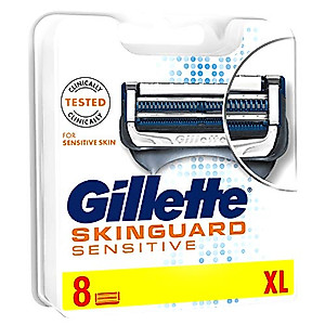 Gillette SkinGuard Sensitive Razor Blades Men, Pack of 8 Razor Blade Refills with Precision Trimmer, Fits Fusion Handles