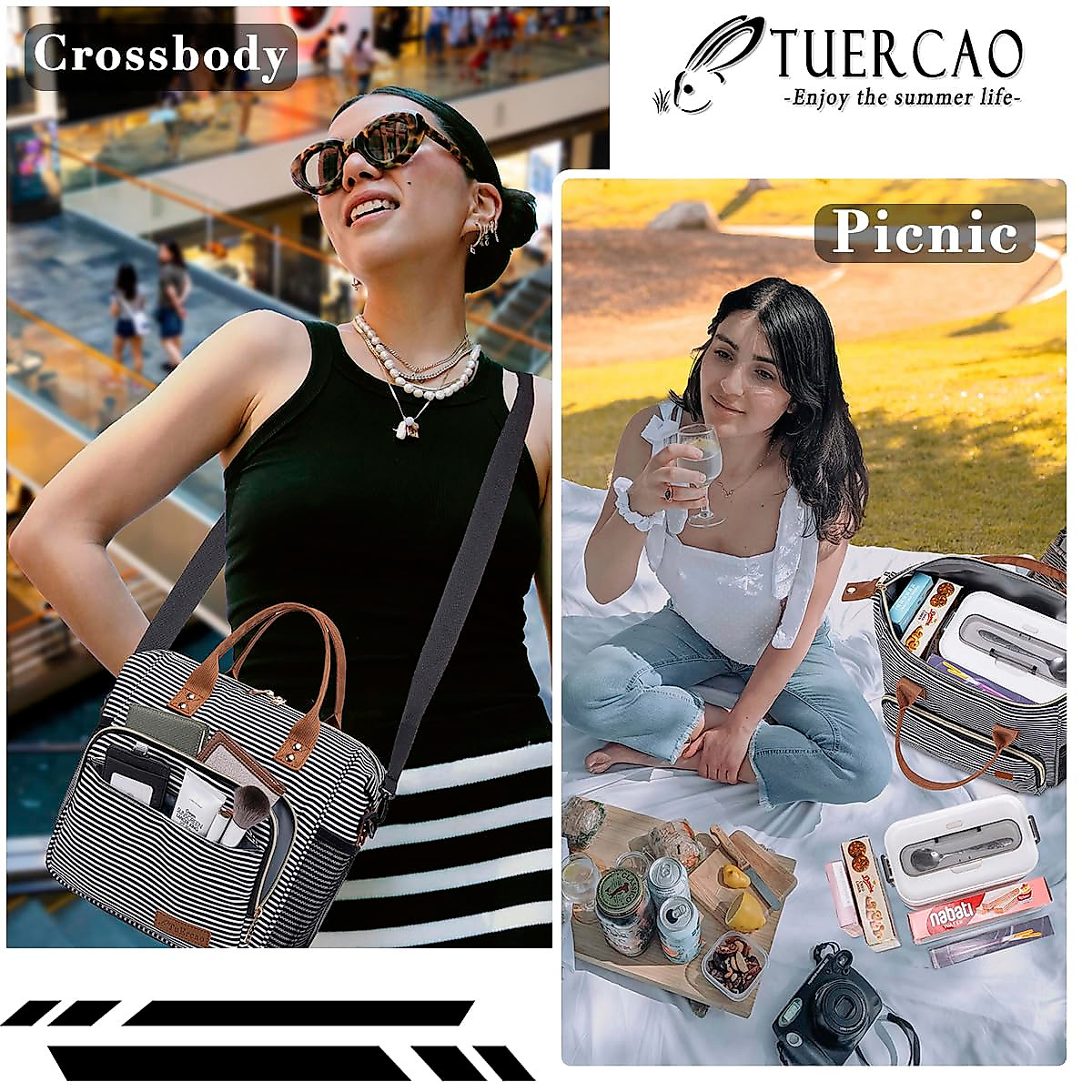 Insulated Lunch Bag - Large Portable Cooler Lunch Box for Office Work School Picnic Beach Workout - Reusable Freezable Tote Lunch Bag Organizer with Adjustable Shoulder Strap for Women Men Adult Kids