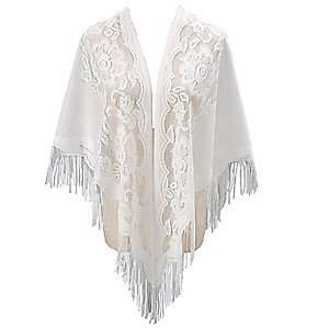 LMVERNA Women's Triangle Floral Scarf Shawl with Tassels, Soft Mesh Fringe Wraps for Wedding Evening Party Dresses