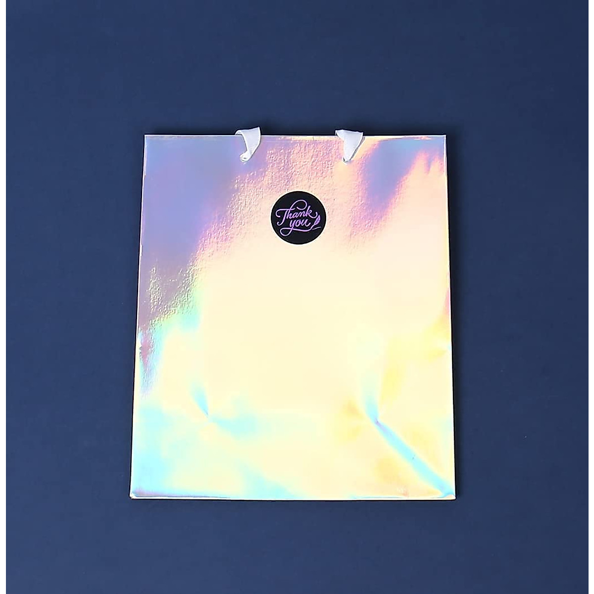 Lidelazon Iridescent Party Bags with Handles (12 Pack) Holographic Silver Foil Gift Bags, Treat Bags, Favor Bags, Party Favors, Favor Gifts for Guests, Thank You Bags, Welcome Bag