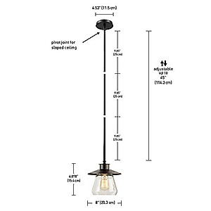 Globe Electric 64847 Nate 1-Light Pendant, Oil Rubbed Bronze, Clear Glass Shade, Bulb Not Included