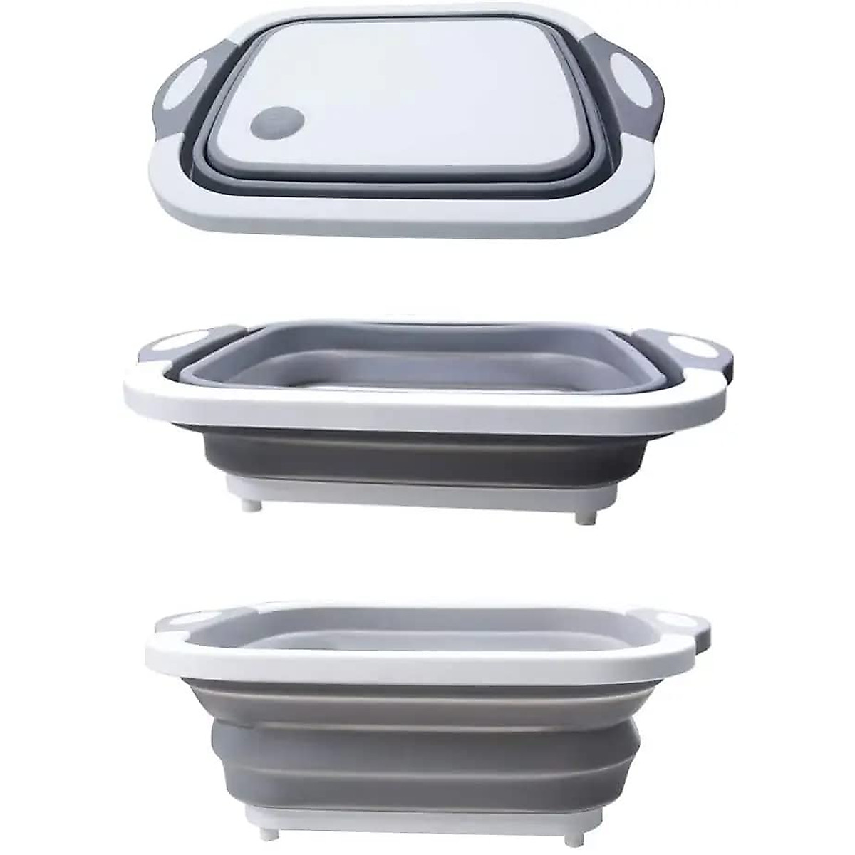 MY DEVELOPMENT 3-in-1 Collapsible Dish Tub | Multifunctional Foldable Cutting Board for Washing, Cutting, and Chopping | Collapsible Wash Basin | GREY
