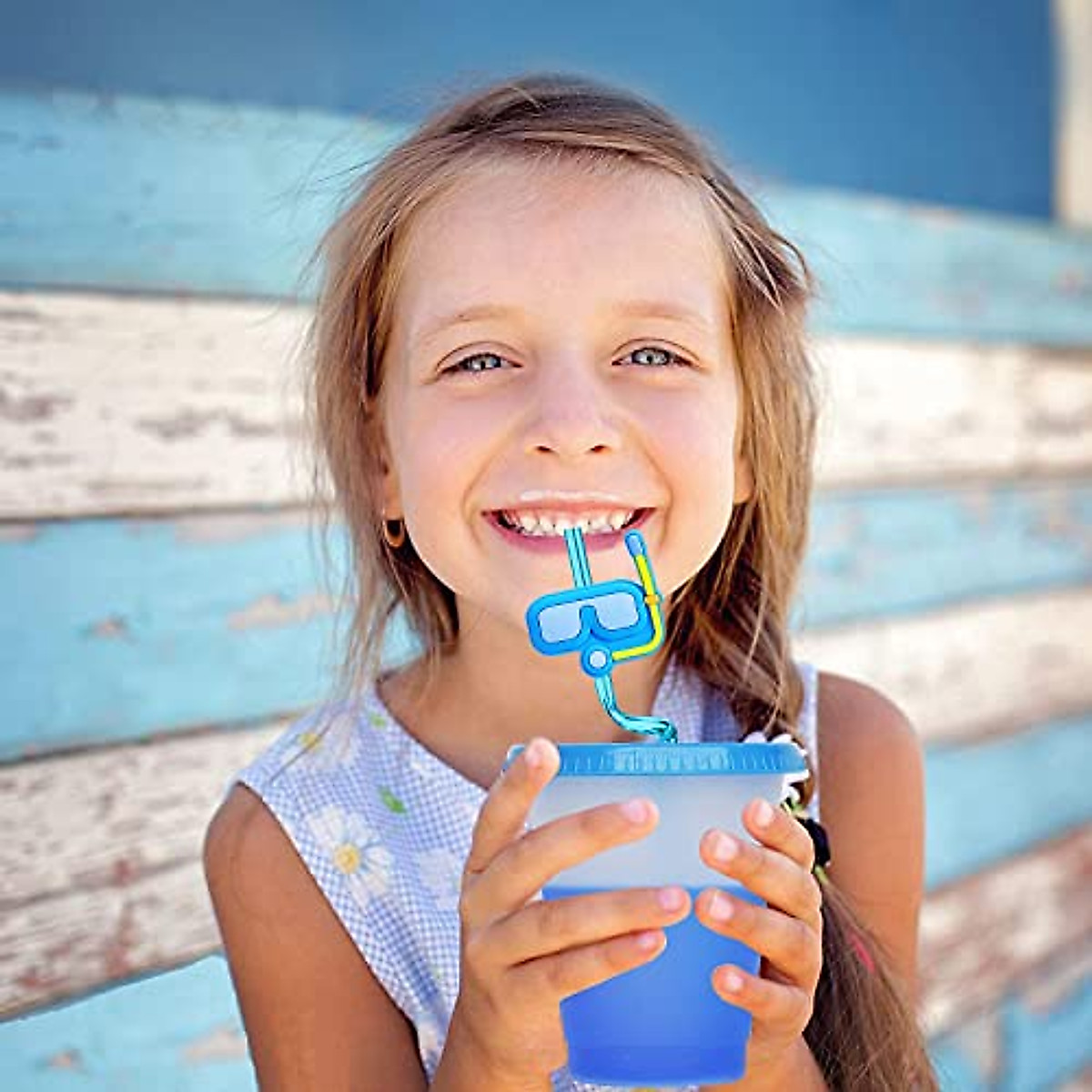 24 Summer Party Favors Reusable Drinking Straws for Kids Beach Pool Summer Birthday Party Supplies Decorations with 2 PCS Cleaning Brushes